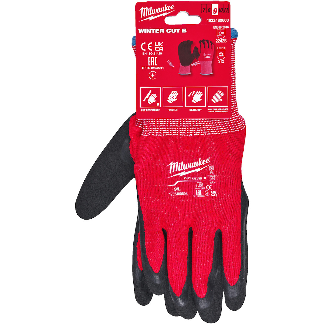 MILWAUKEE Winter Cut B winter work gloves red/black cut class 2/B ...