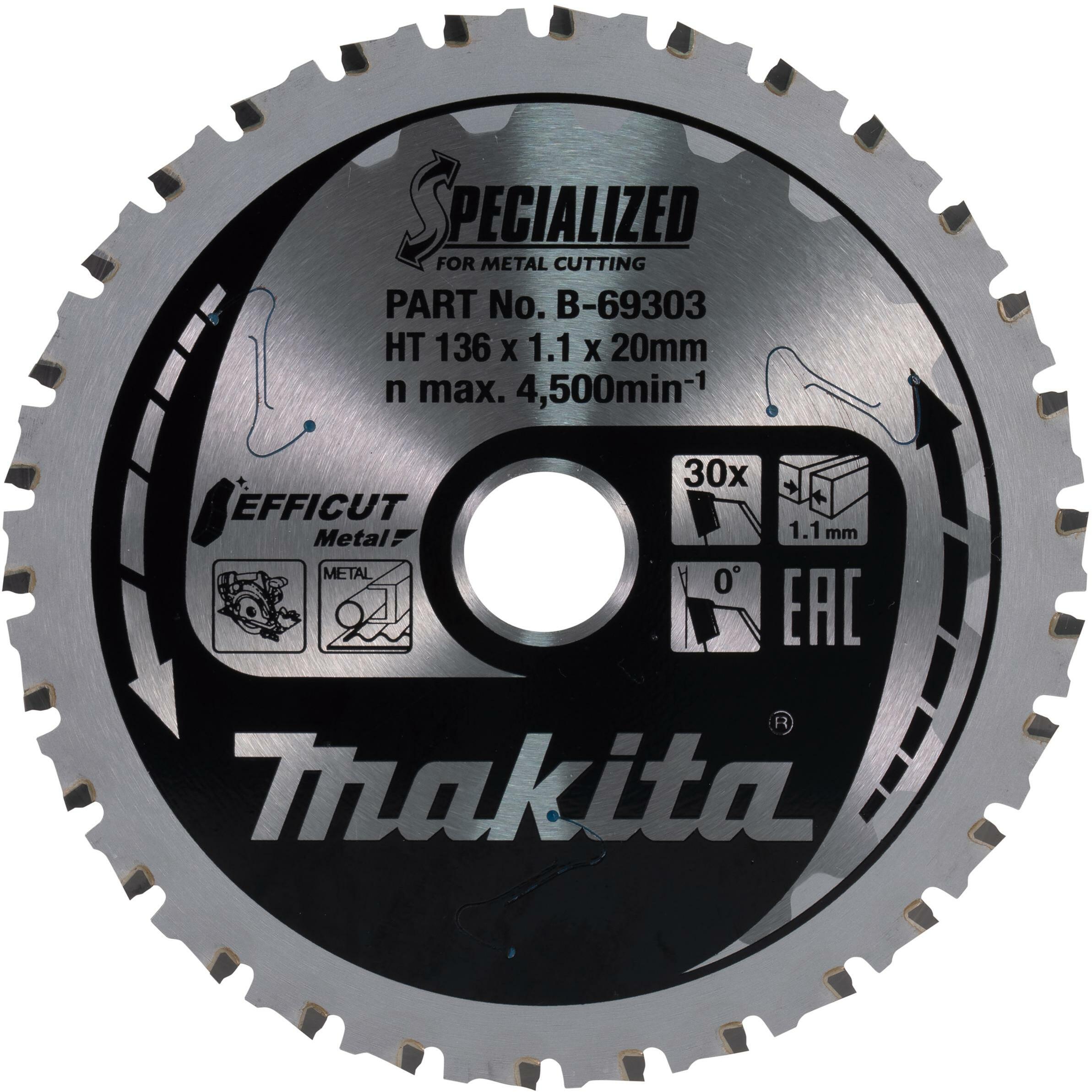 MAKITA B-69303 TCT EFFICUT saw blade 136x20x30T for metal | Klium