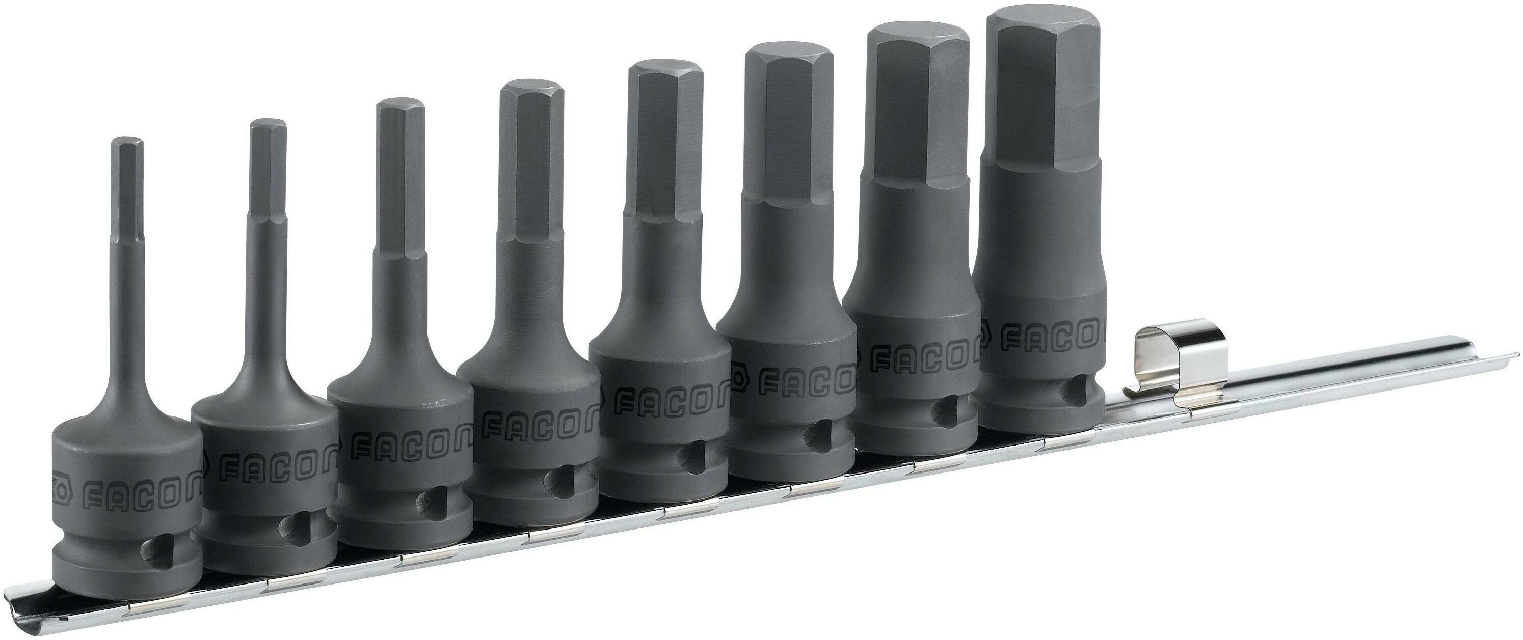 FACOM NSHM.J8 impact screwdriver socket set 1/2" for hexagon socket screws metric sizes on rack ...
