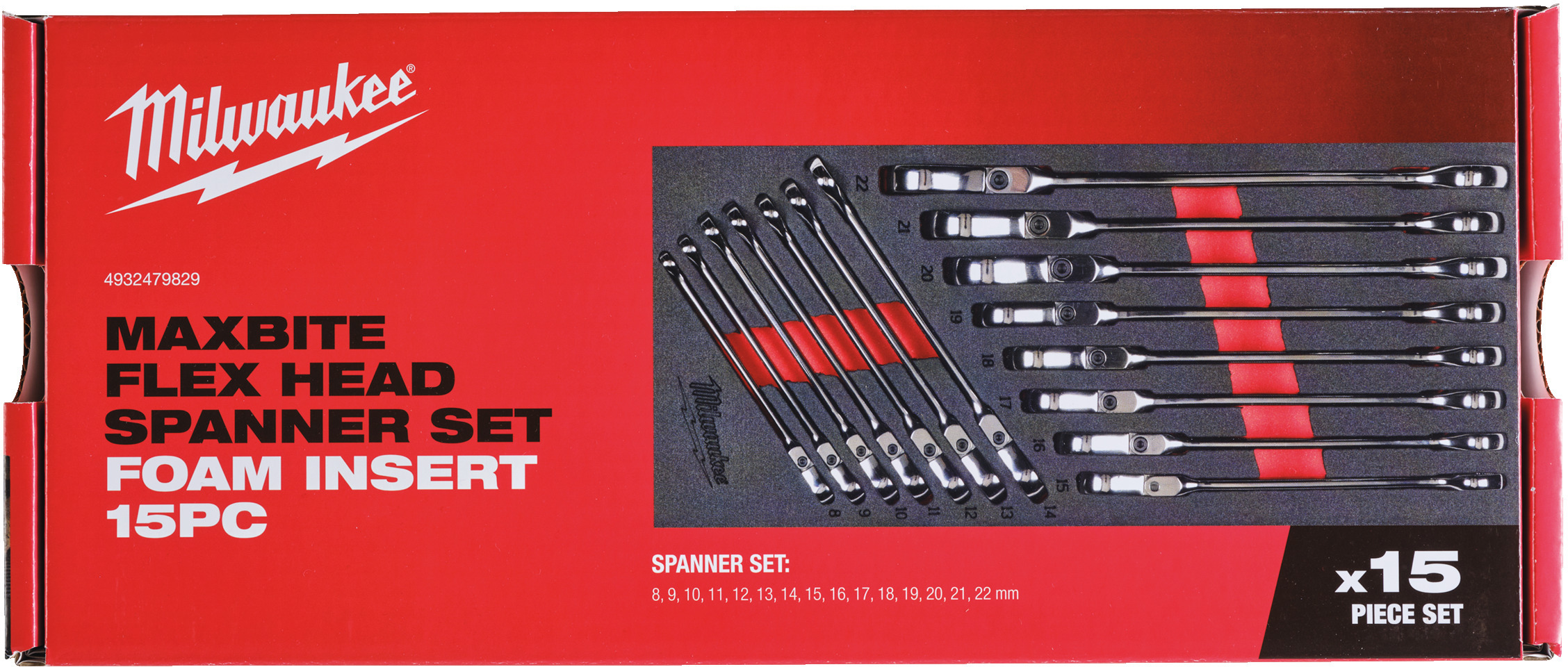 MILWAUKEE 4932479829 Max Bite Flex slotted ratchet wrench set in foam ...