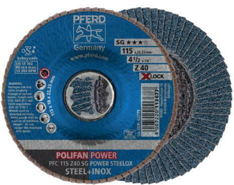 PFERD PFC 115 Z 40 SG POWER STEELOX/X-LOCK POLIFAN flap disc 115mm conical grit 40 steel ...