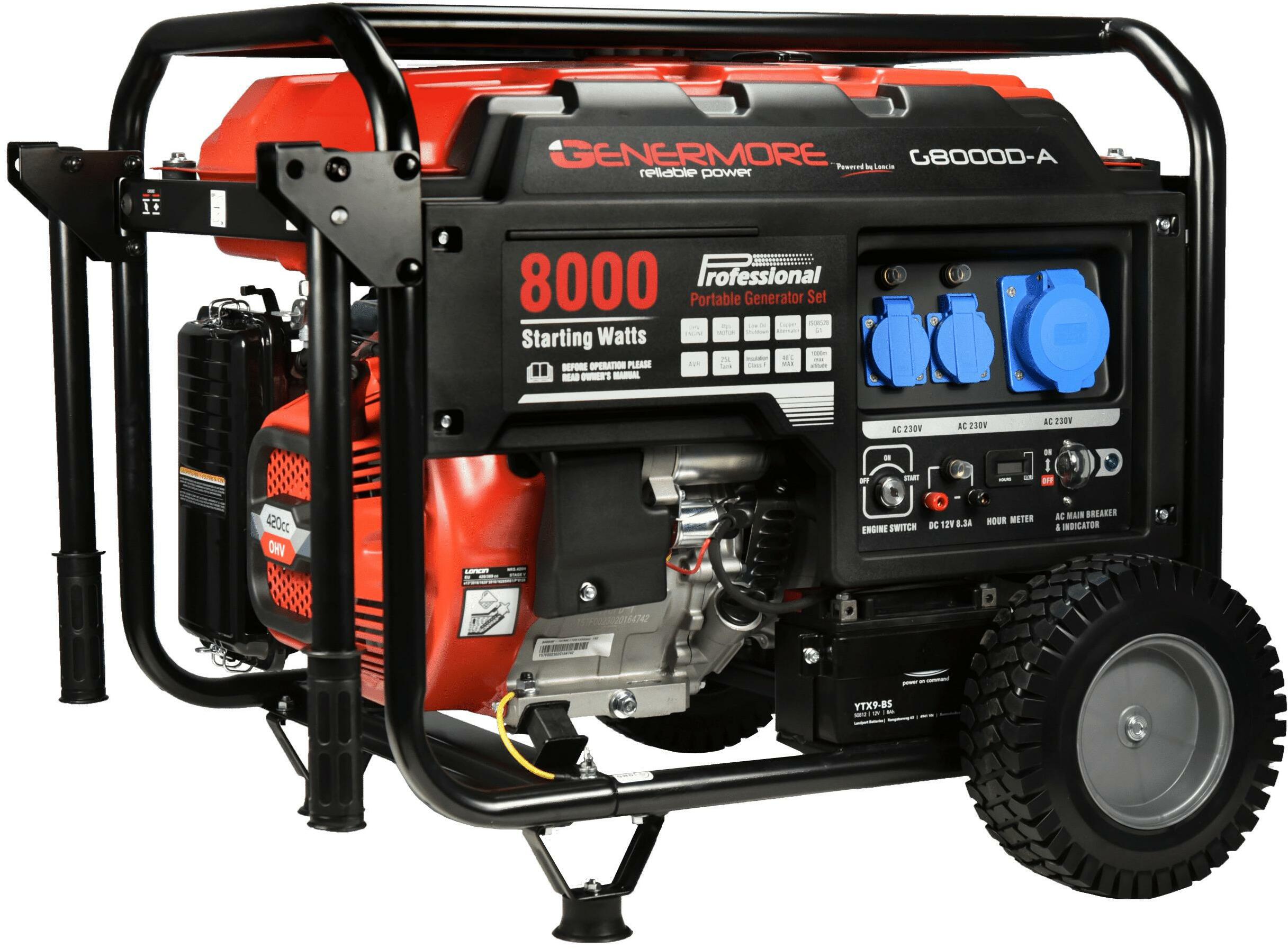 GENERMORE G8000D-A petrol generator G-series 8.0kVA with AVR, single ...