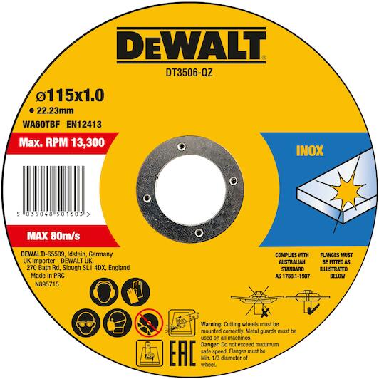 DEWALT DT3506 QZ cutting disc INOX 115x1x22 2mm 10 pcs Klium