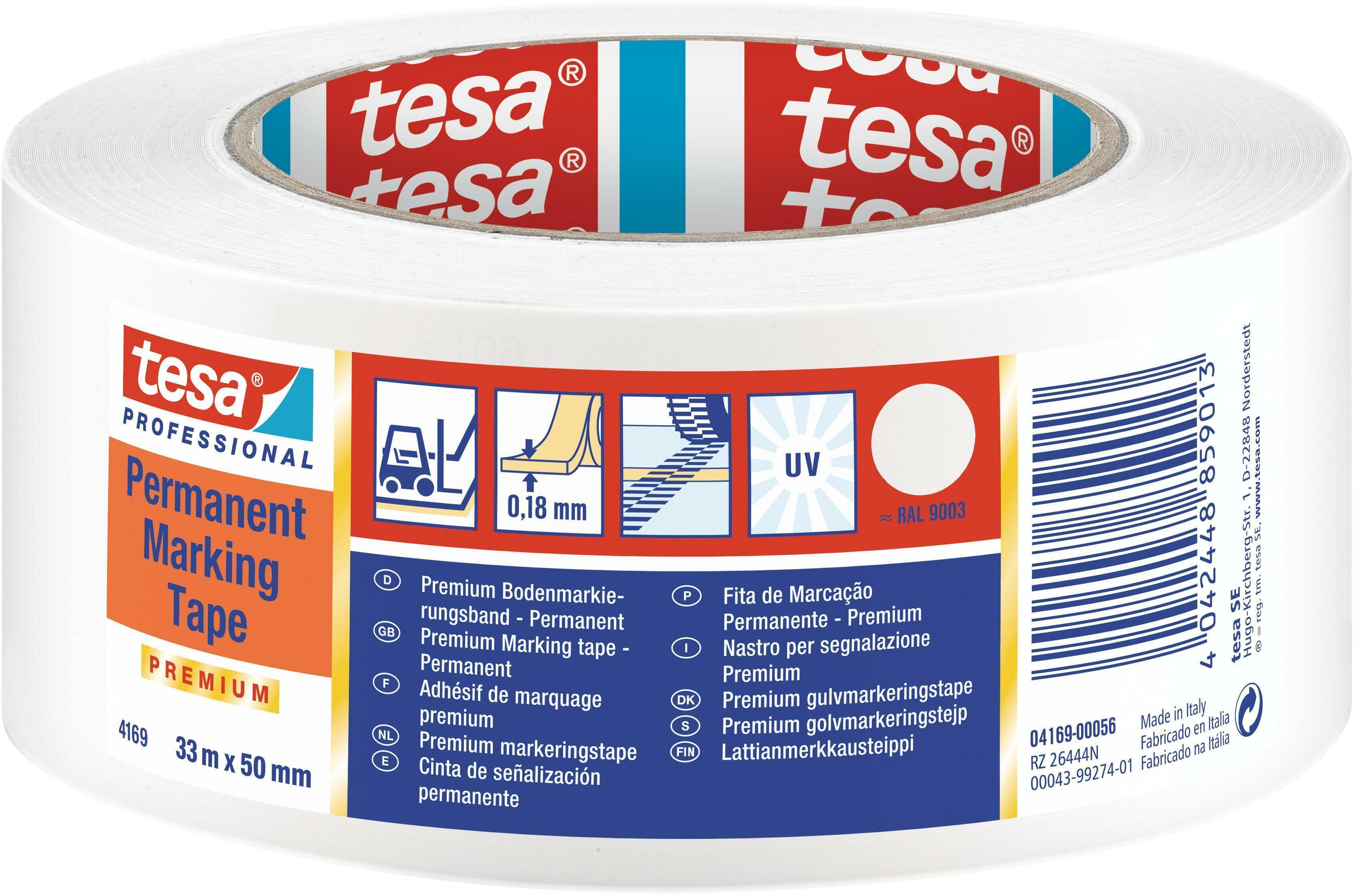 TESA 4169 floor marking tape premium white, 50 mm x 33 m - 04169-00056 ...