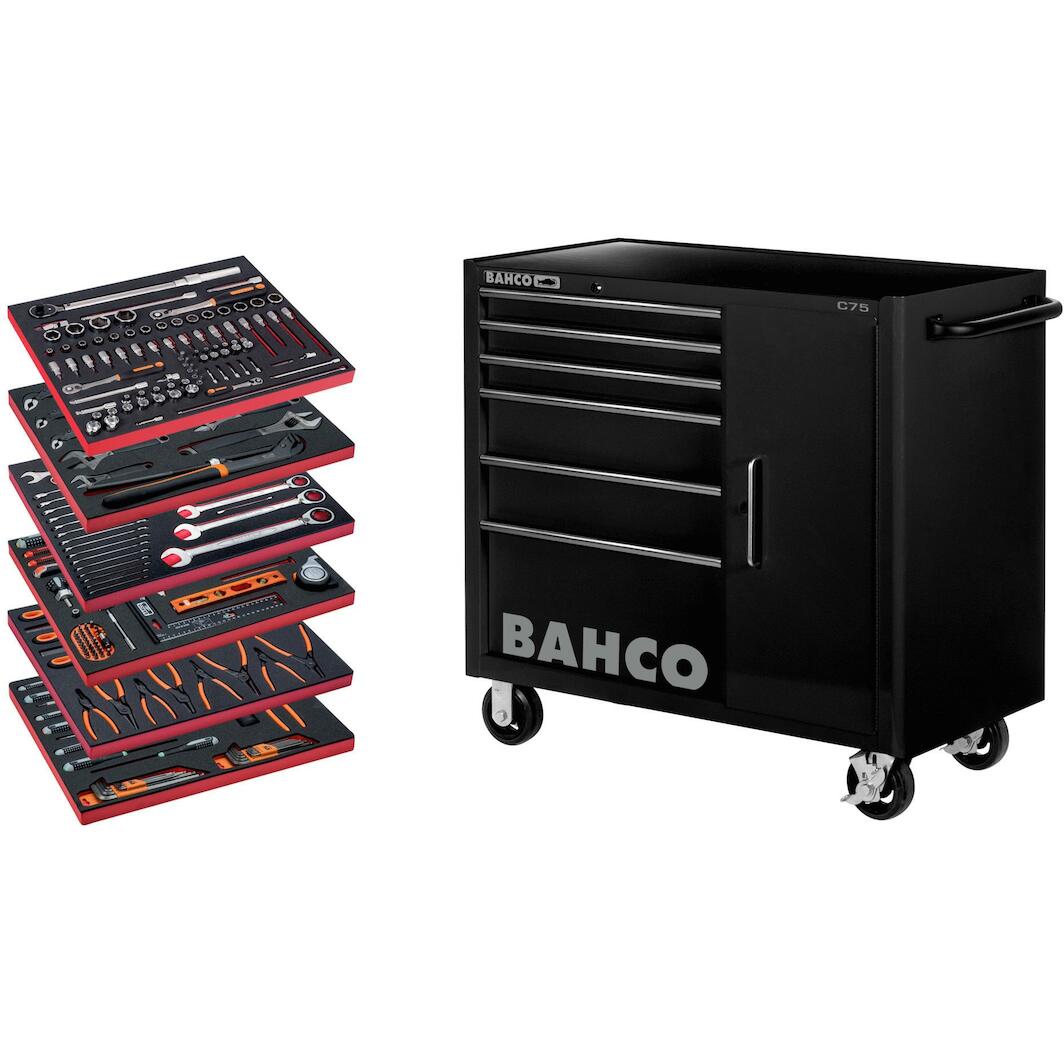 BAHCO 1475KXL6CBK-FF5 tool trolley black Classic C75 40" with 6 drawers ...