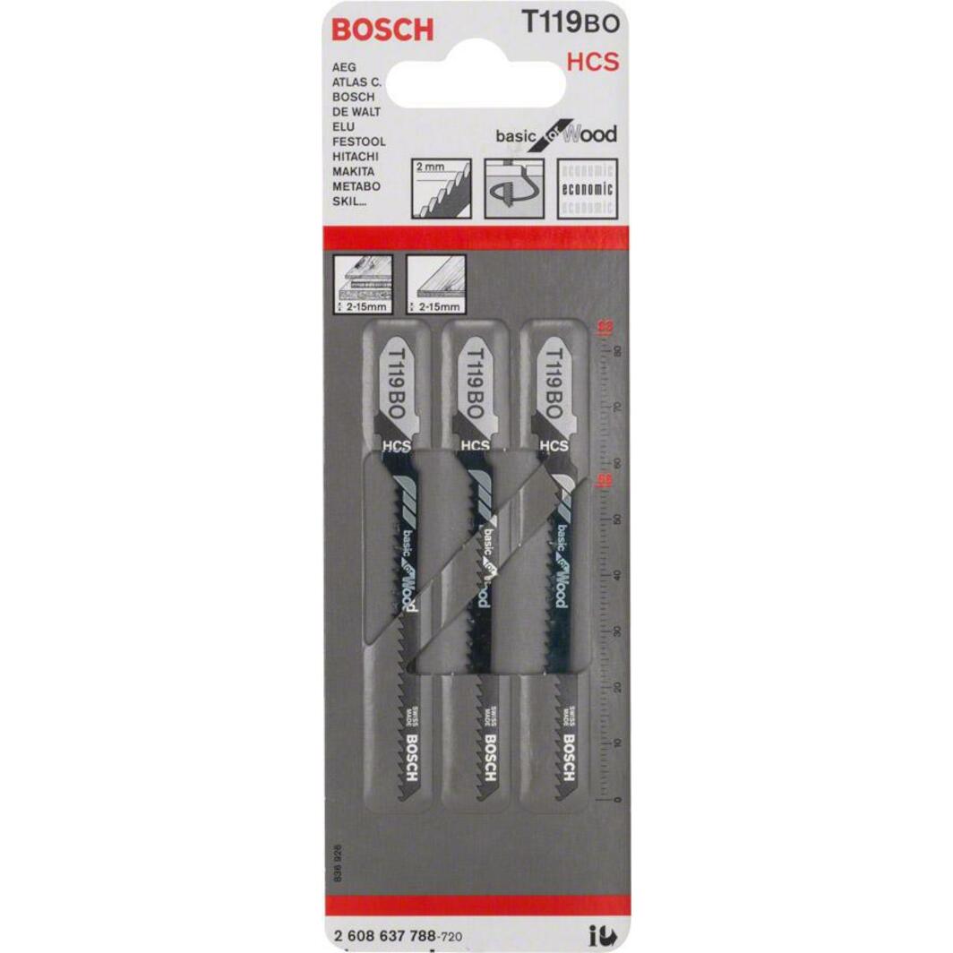 BOSCH 2608637788 jigsaw blade T 119 BO Basic for Wood (3 pack) | Klium