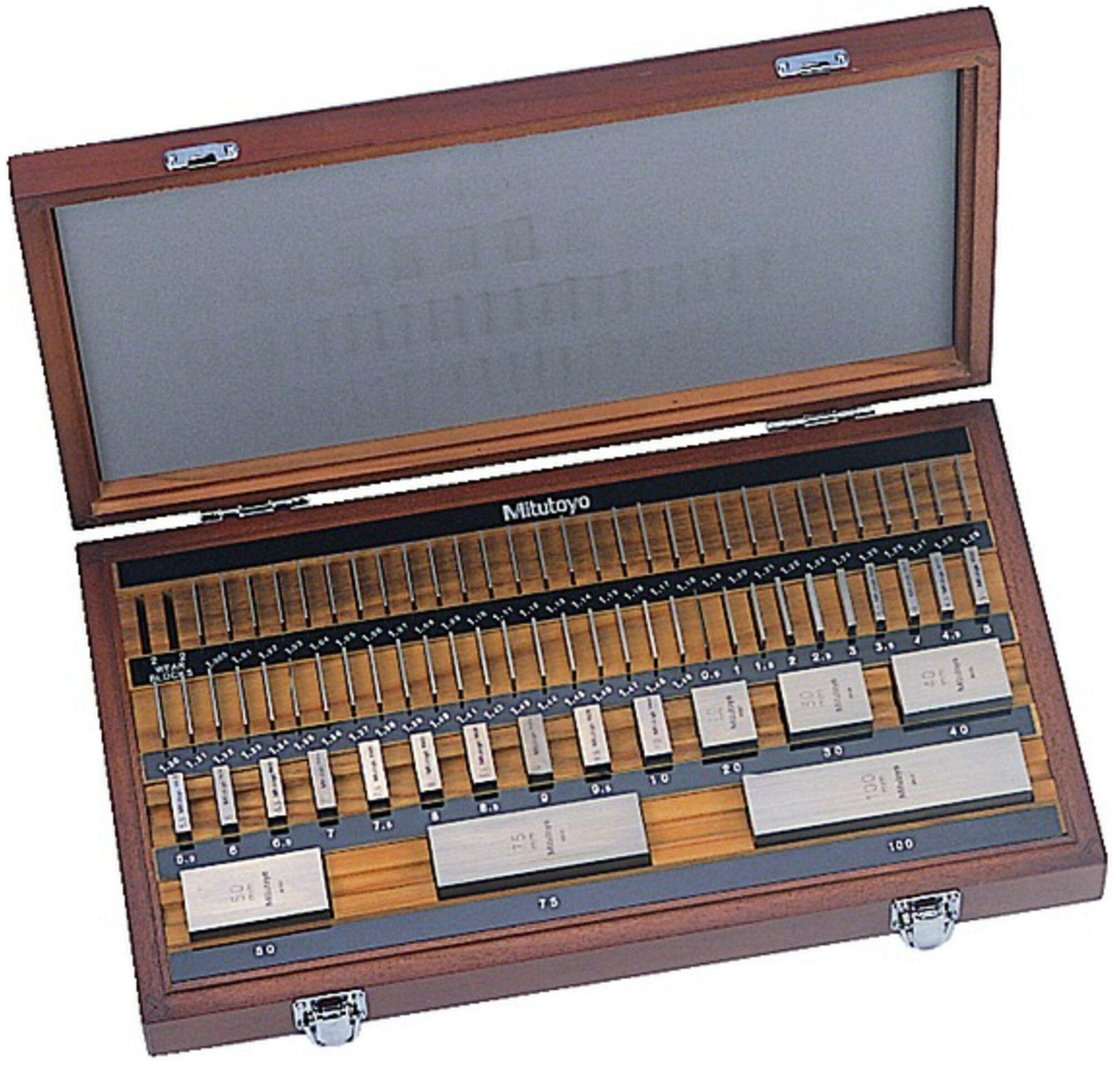 MITUTOYO 516-460-10 end mat set, class 2, steel, in wooden box 47-piece ...