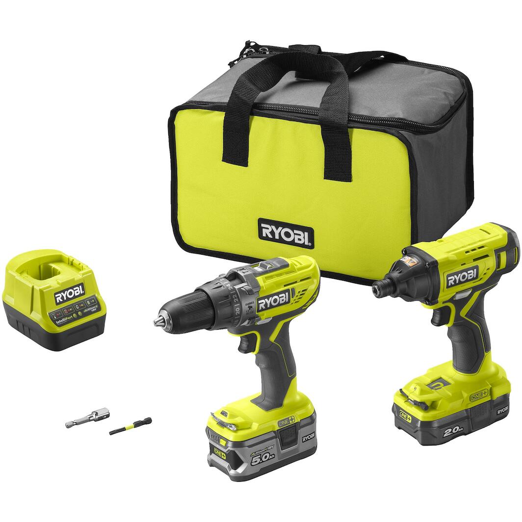 RYOBI R18PDID2-252S 18V ONE+ cordless machine set 2-piece in transport ...