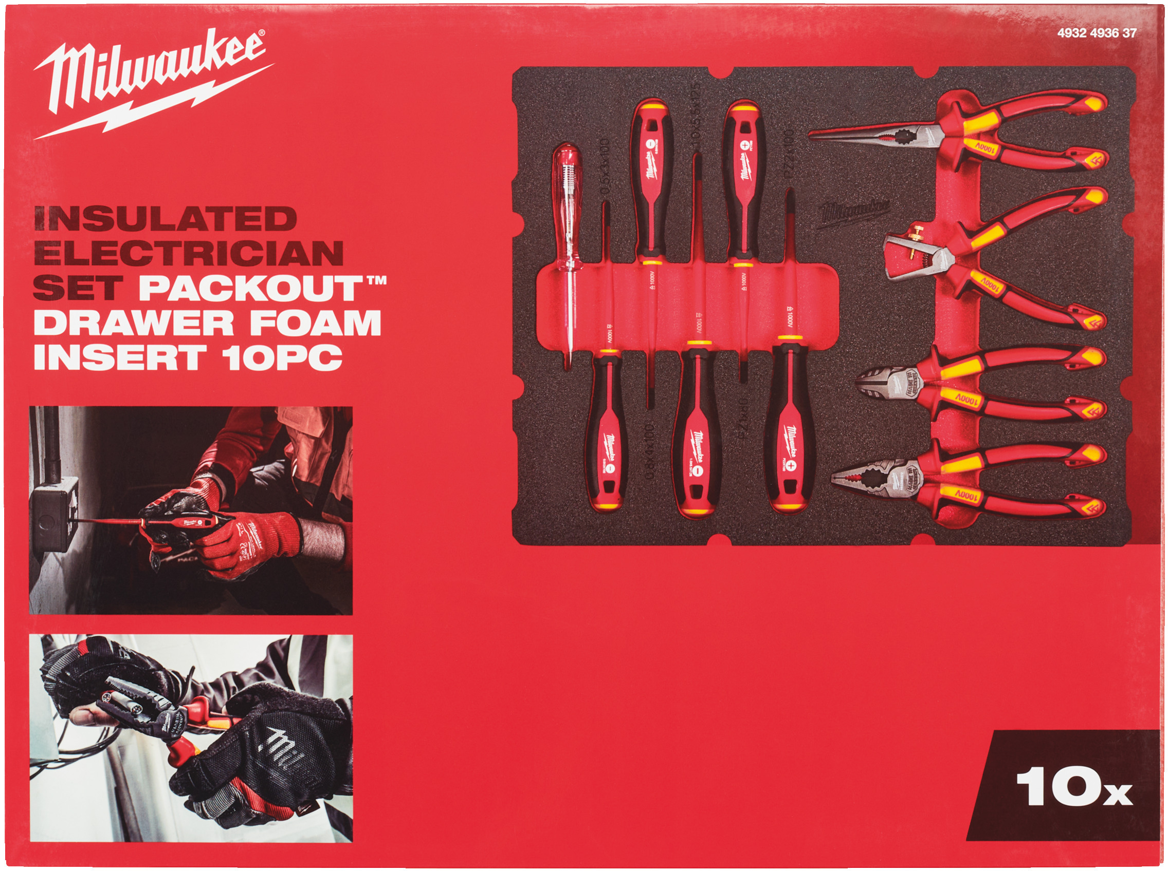 MILWAUKEE 4932493637 electrician's tool set in foam inlay 9-piece | Klium