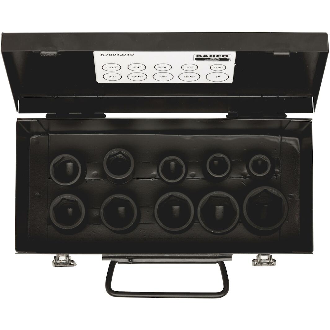 BAHCO K7801Z/10 impact sockets set 1/2" hexagonal inch sizes in case 10 ...