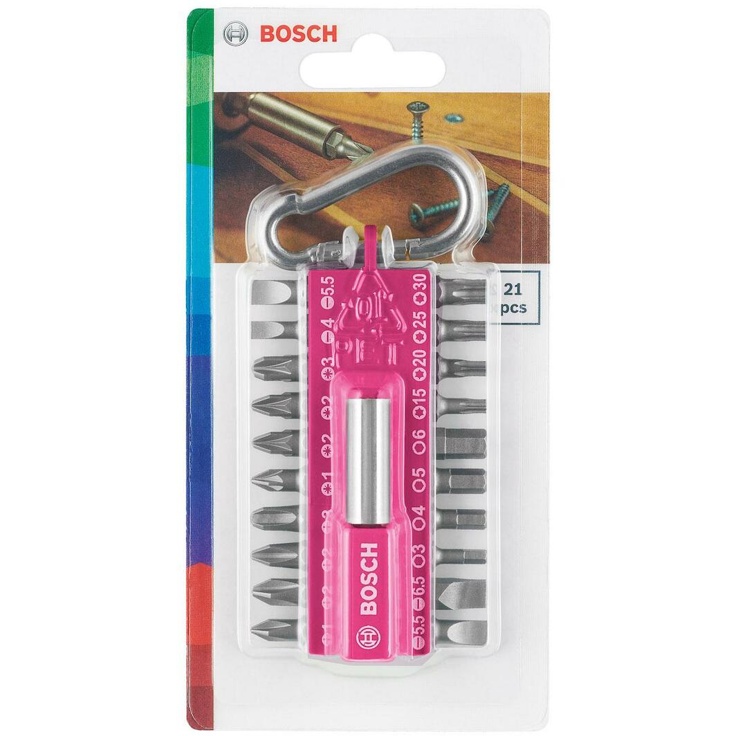 BOSCH 2607002821 screwdriver bit set fuchsia with snaphook 25mm 21 ...