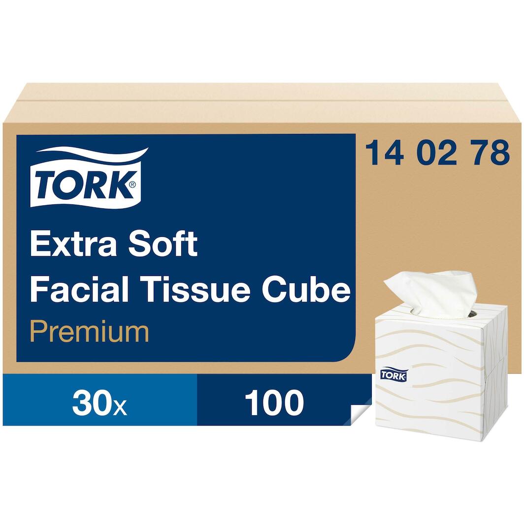 TORK 140278 extra soft facial tissues Premium 2-ply white in cube box ...