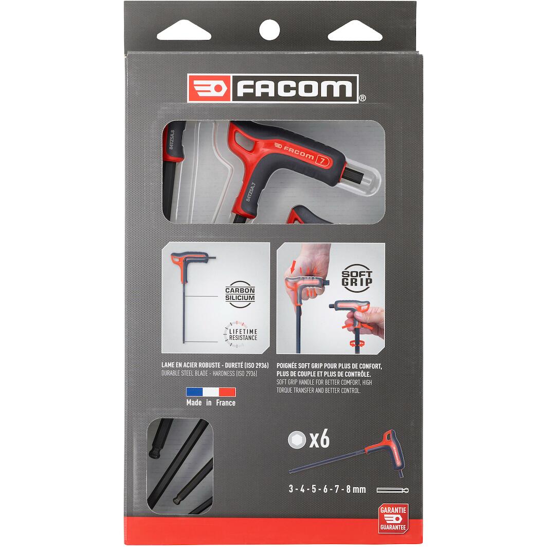 FACOM 84TZSA.PB Allen wrench set with T-handle and ball head 3-8mm 6 ...