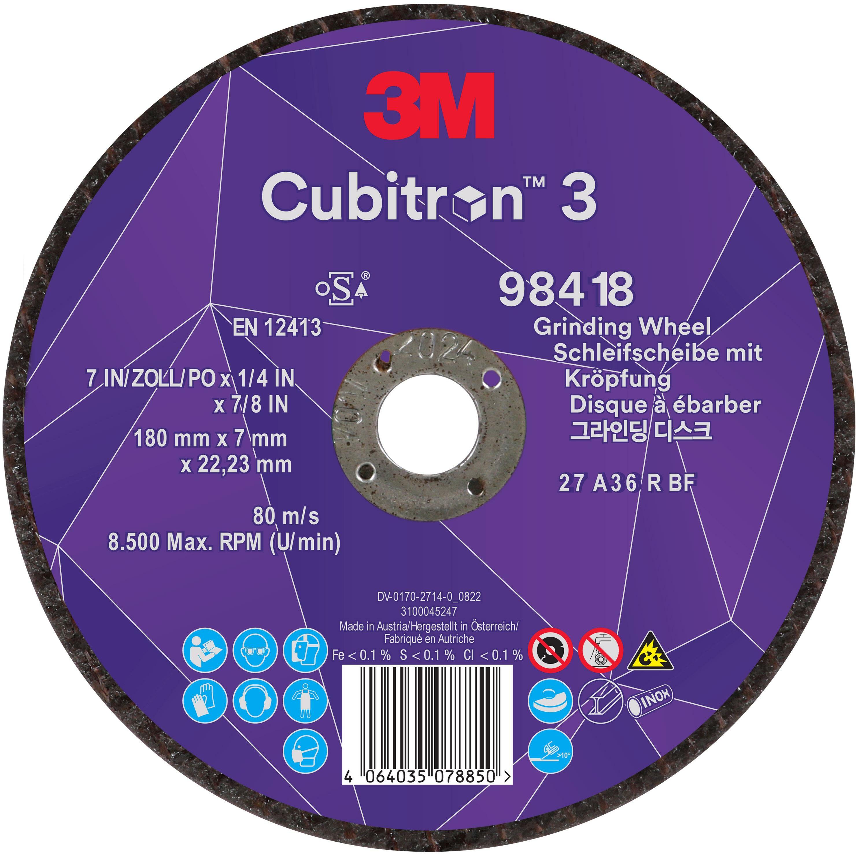 3M - CUBITRON III 98418 grinding wheel with reduced bore 180 x 7 x 22,23 mm, grit 36+, T27 ...