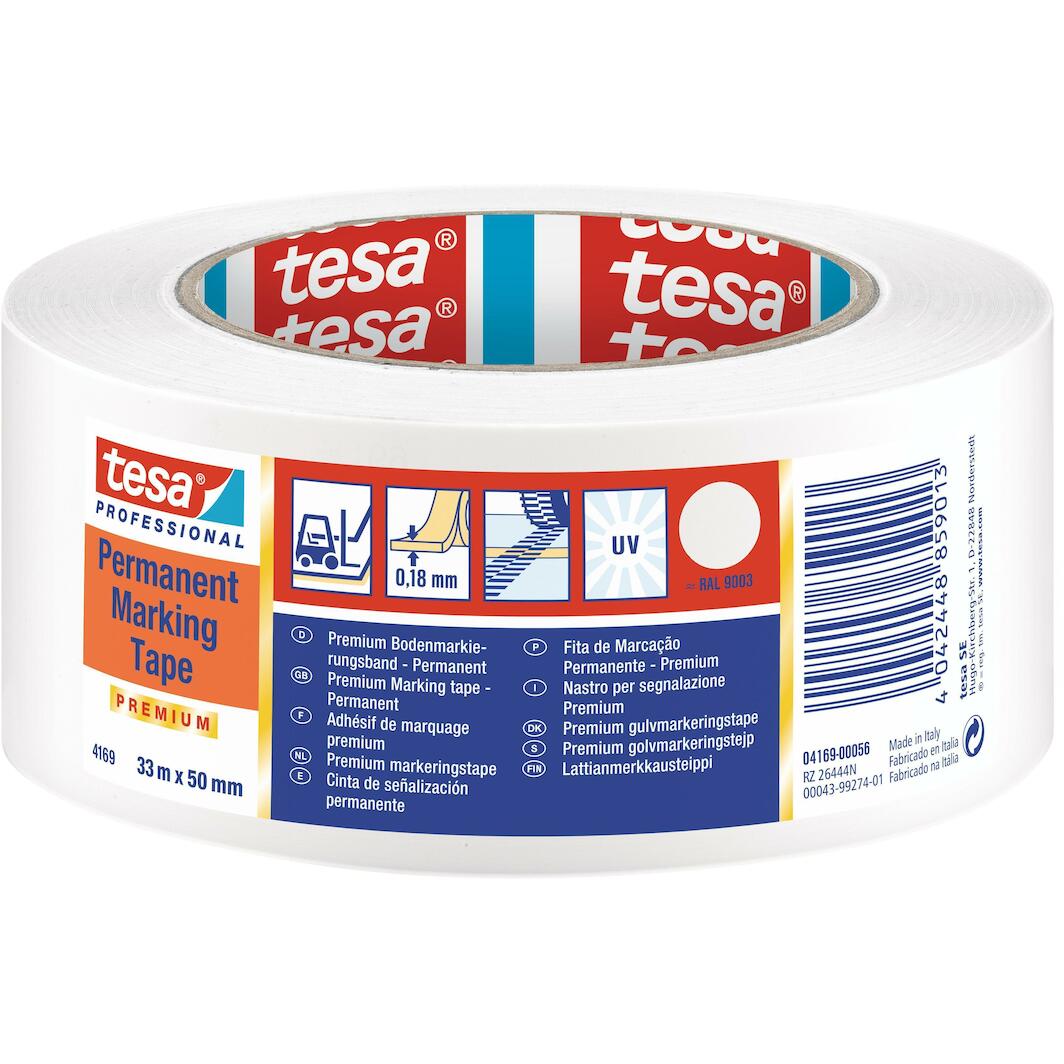 TESA 4169 floor marking tape premium white, 50 mm x 33 m - 04169-00056 ...