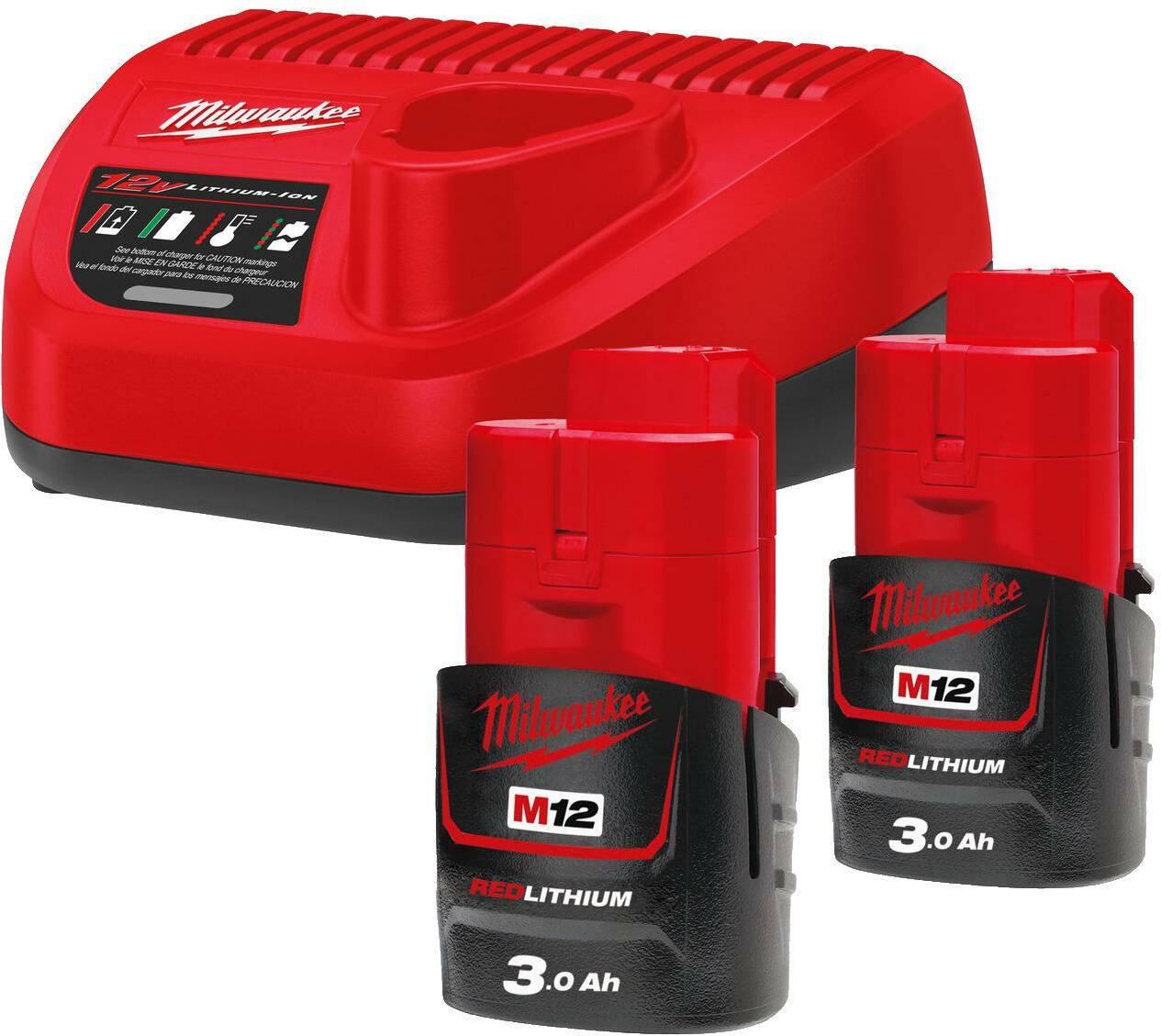 MILWAUKEE M12 NRG-302 battery charging set (2x 3.0Ah battery + C12 C ...