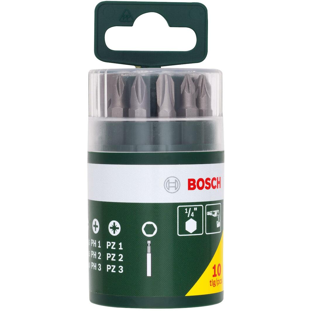 BOSCH 2607019454 screwdriver bit set phillips-pozidriv-slotted 10-piece ...