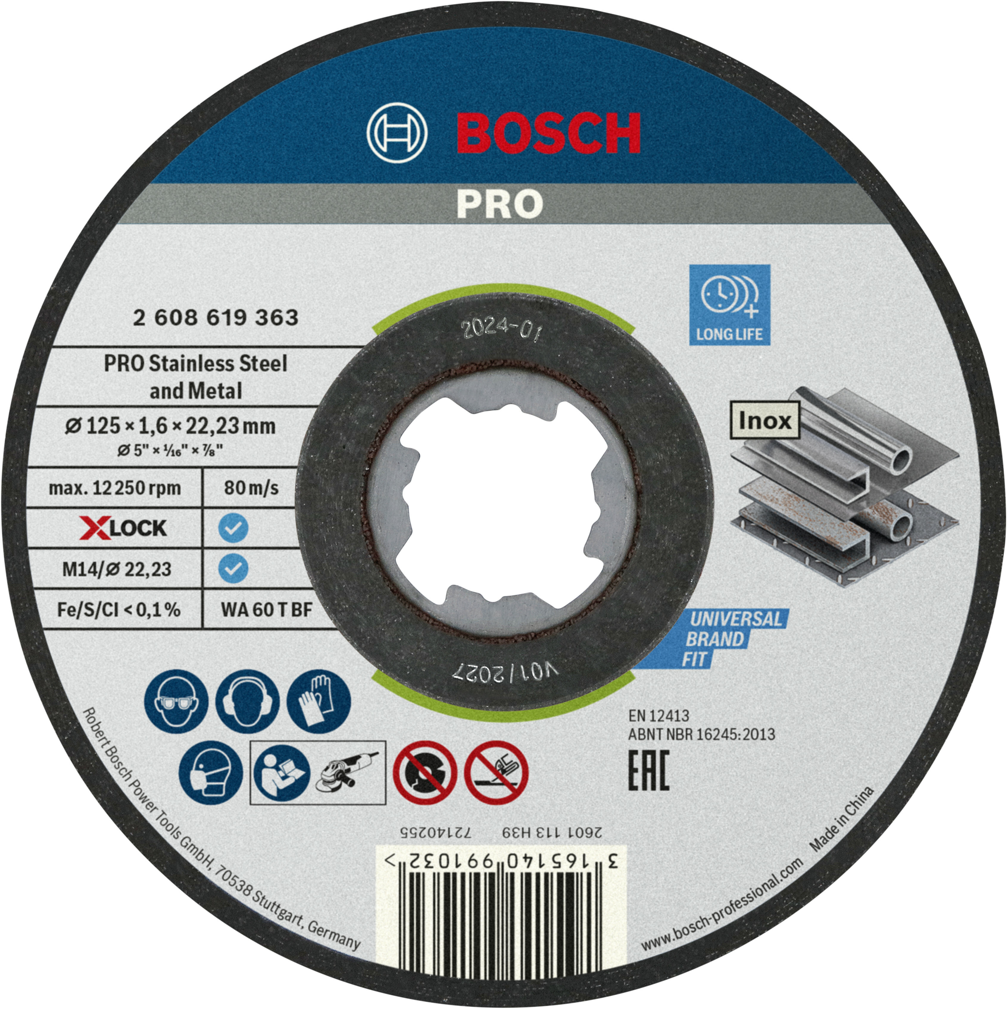 BOSCH 2608619364 X-LOCK grinding disc Standard for Inox 10x125x1.6x22 ...