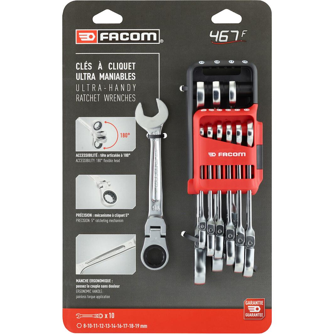 FACOM 467BF.JP10PB hinged non-slip socket wrench set metric in holder 10-piece | Klium