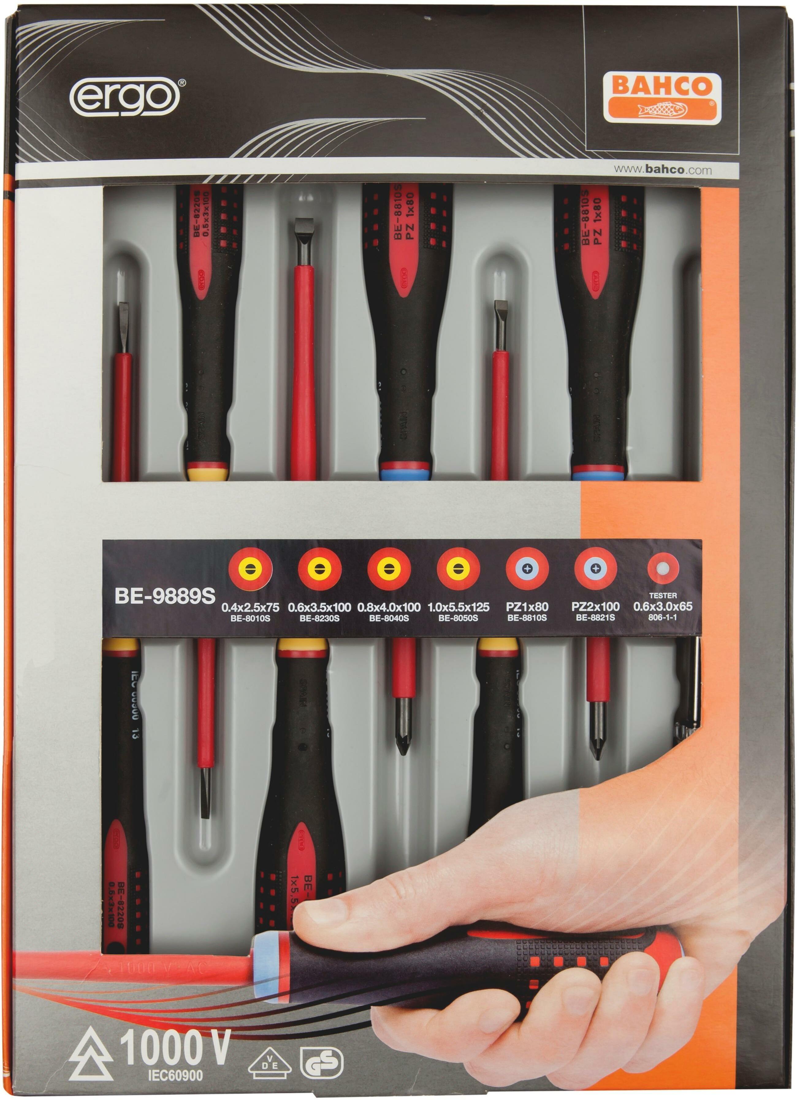 BAHCO BE-9887S ERGO screwdriver set VDE insulated with three-component ...