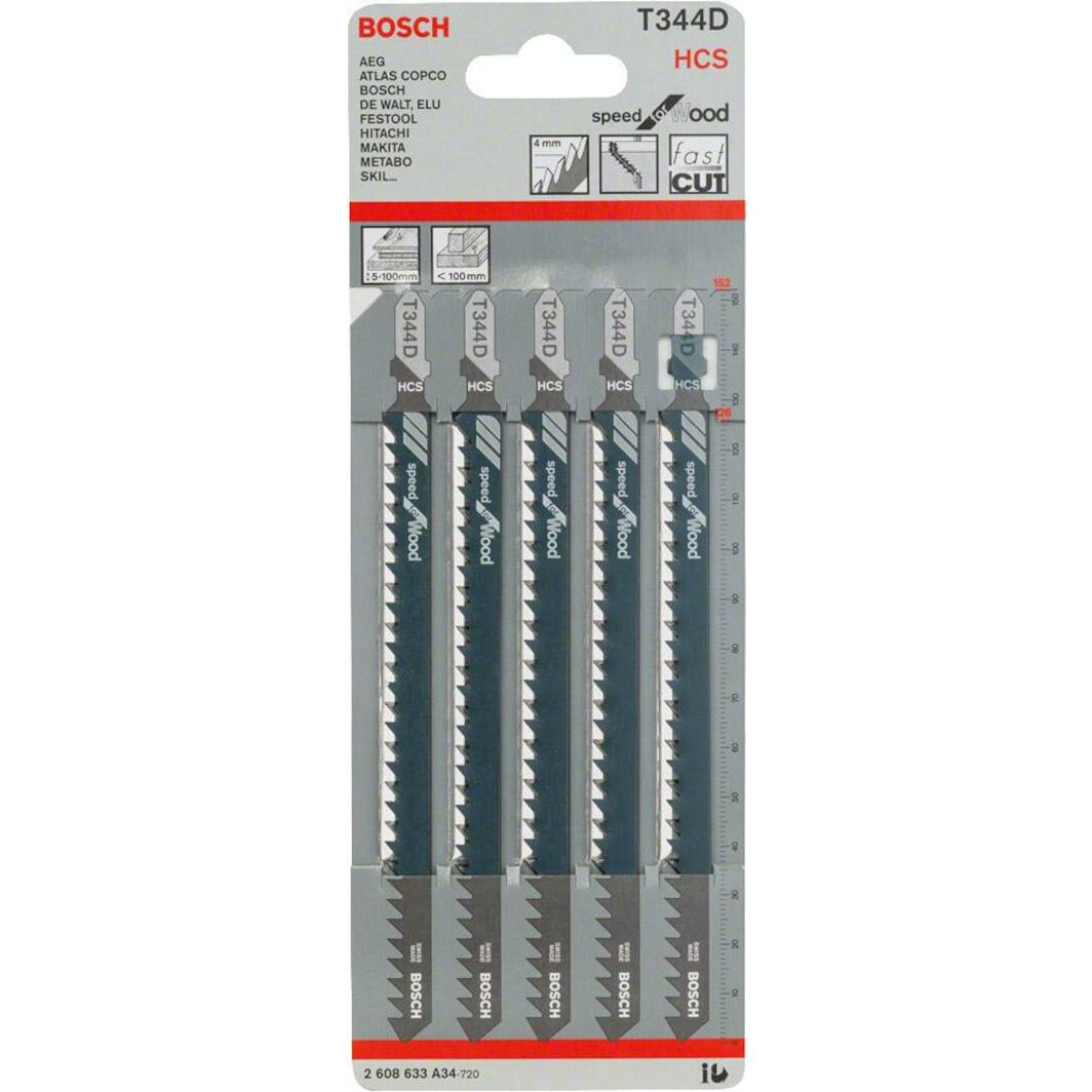 BOSCH 2608633A34 jigsaw blade T 344 D Speed for Wood (5 pack) | Klium