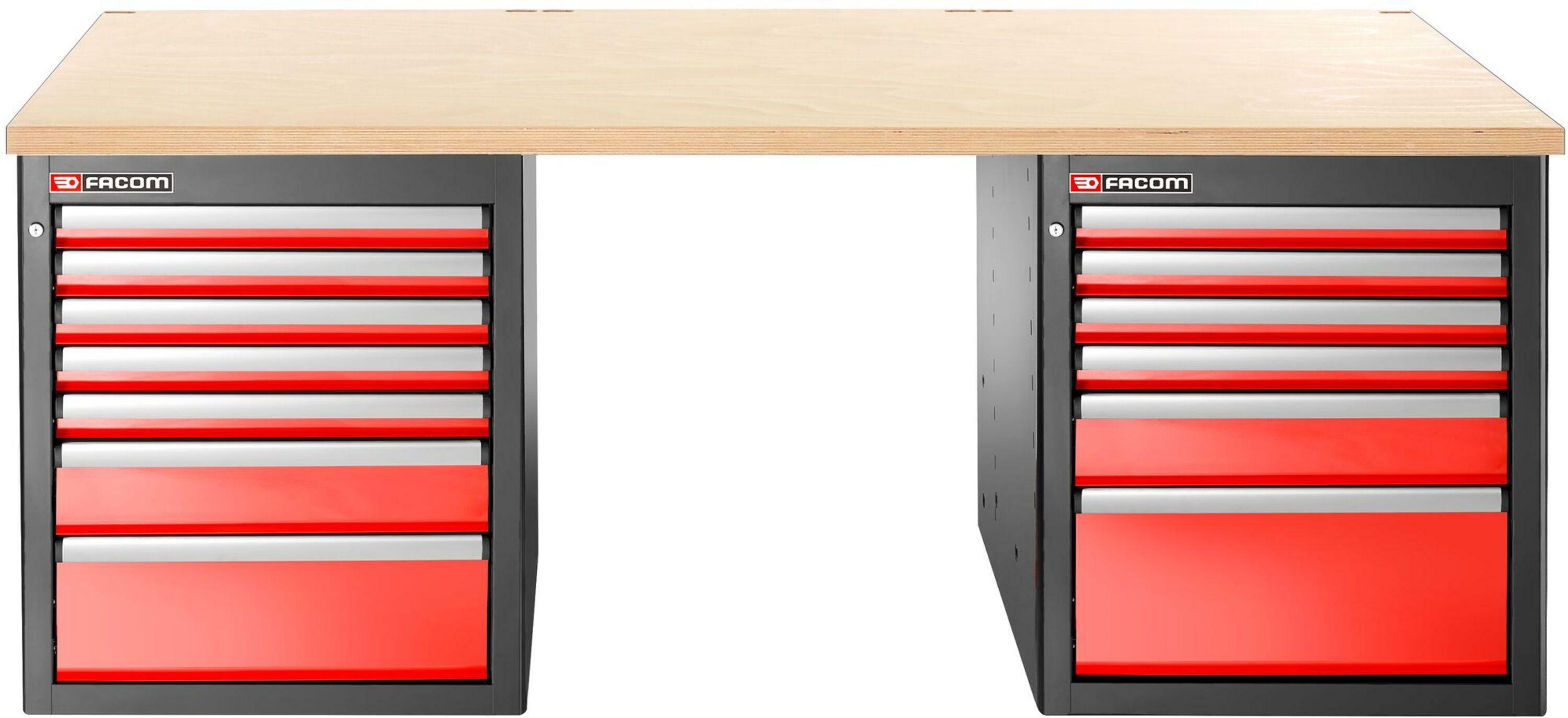 FACOM JLS3-2MW13DL workbench with 13 drawers, wooden top, low | Klium