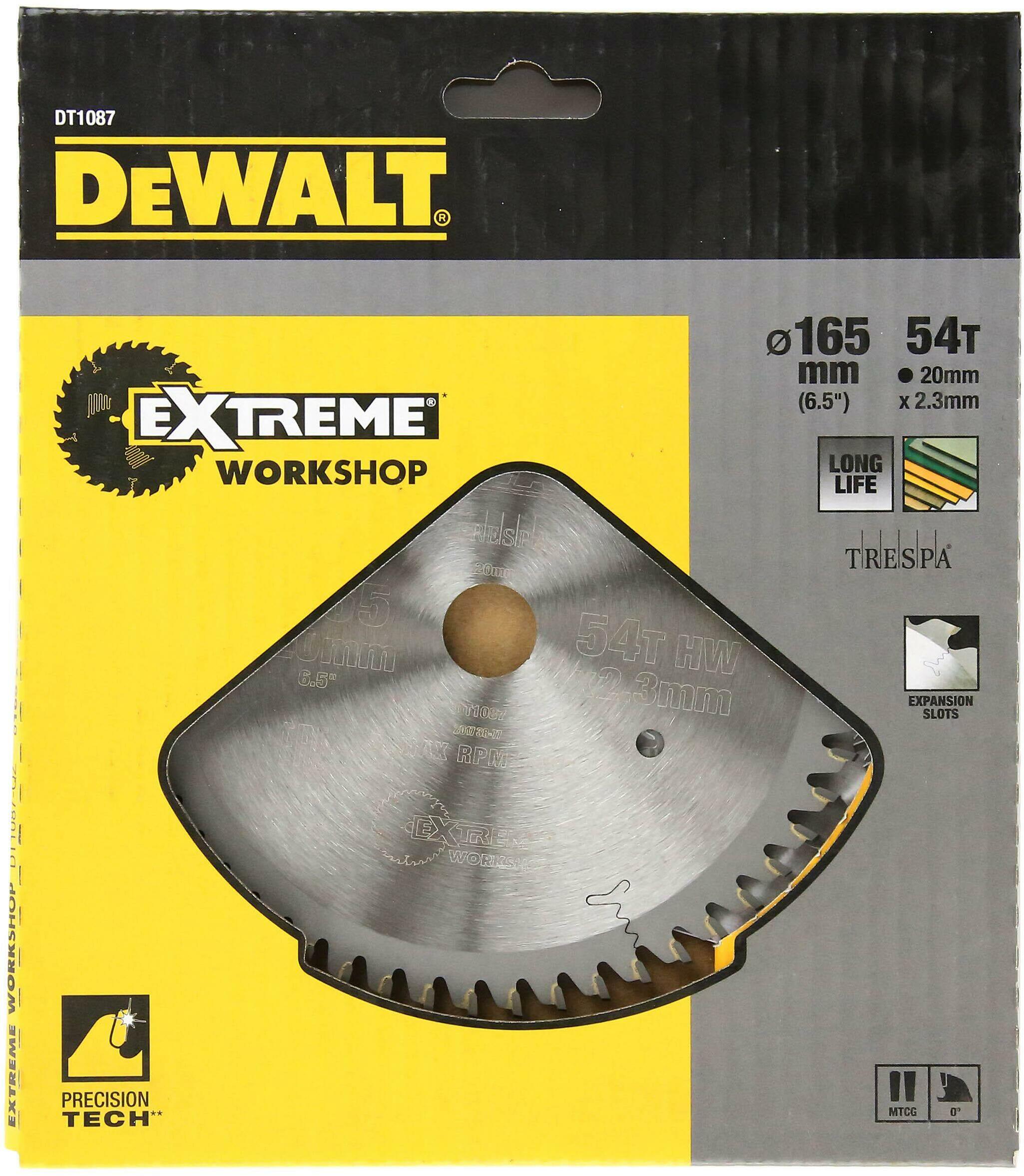 DEWALT DT1087-QZ circular saw blade 165x20x54T, trapezoidal modified, notch 2.0mm, hard ...