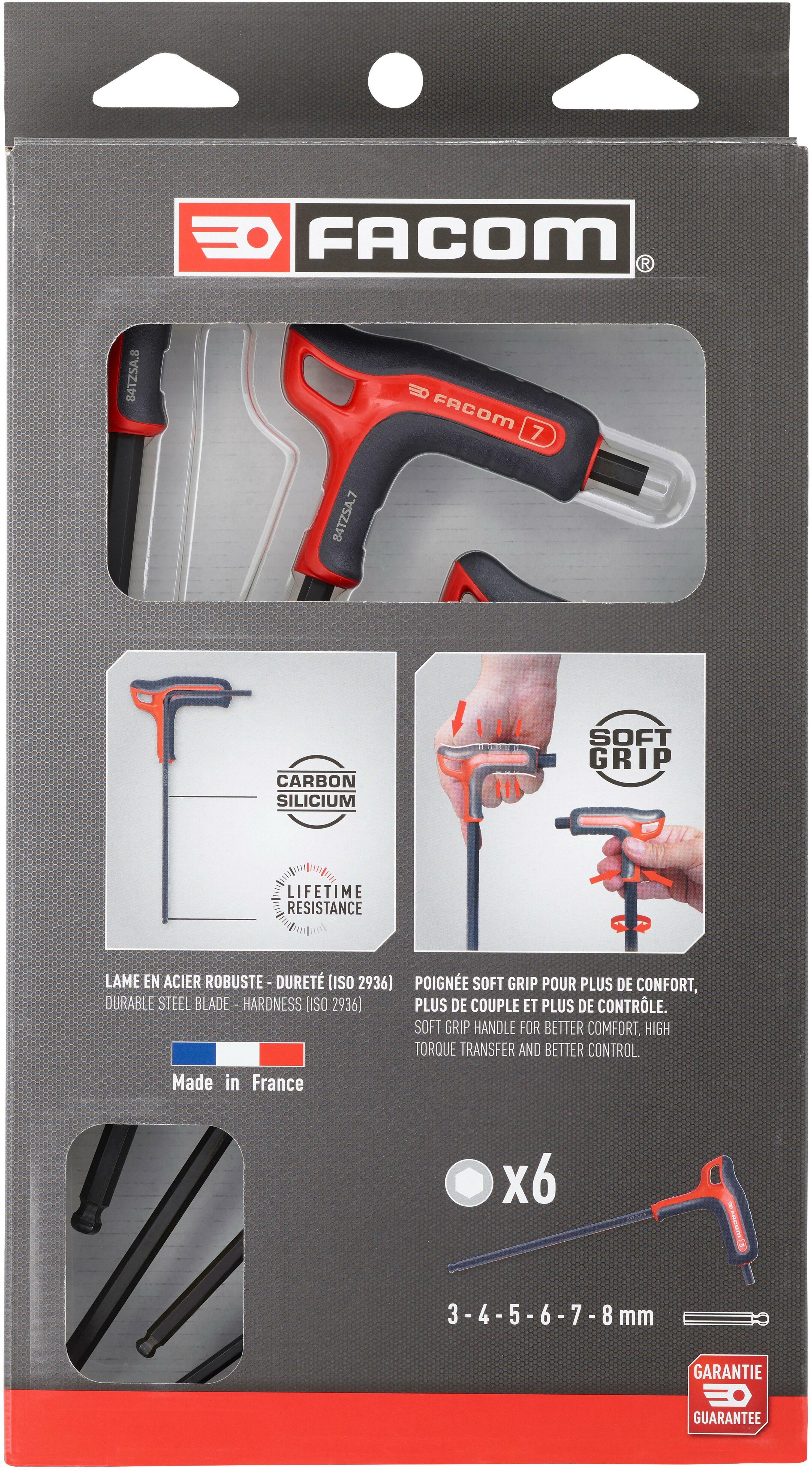 FACOM 84TZSA.PB Allen wrench set with T-handle and ball head 3-8mm 6 ...