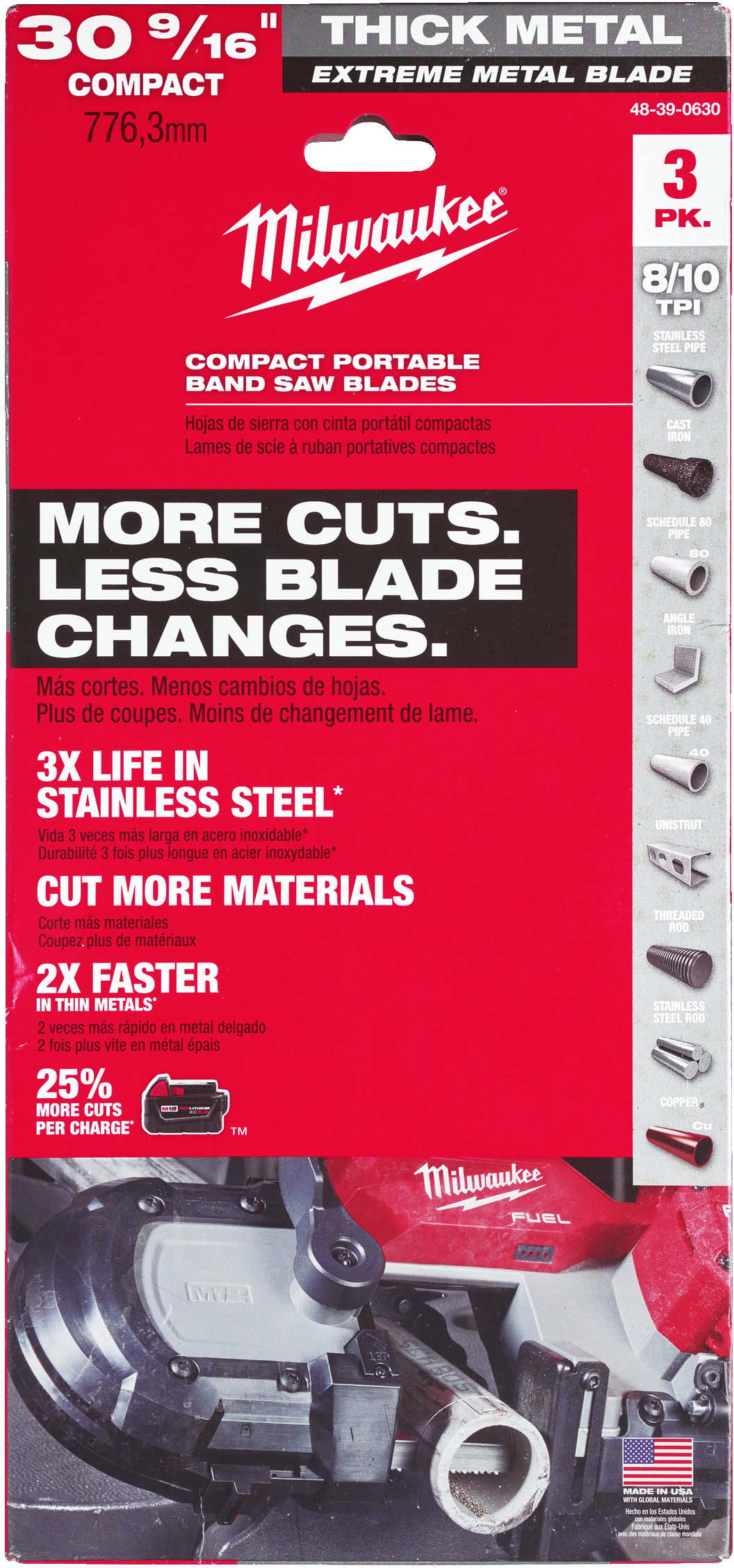 MILWAUKEE 48390630 Premium band saw blade 776.29 x 12.7 x 0.51 mm - M12 Sub Compact (3 pcs) | Klium