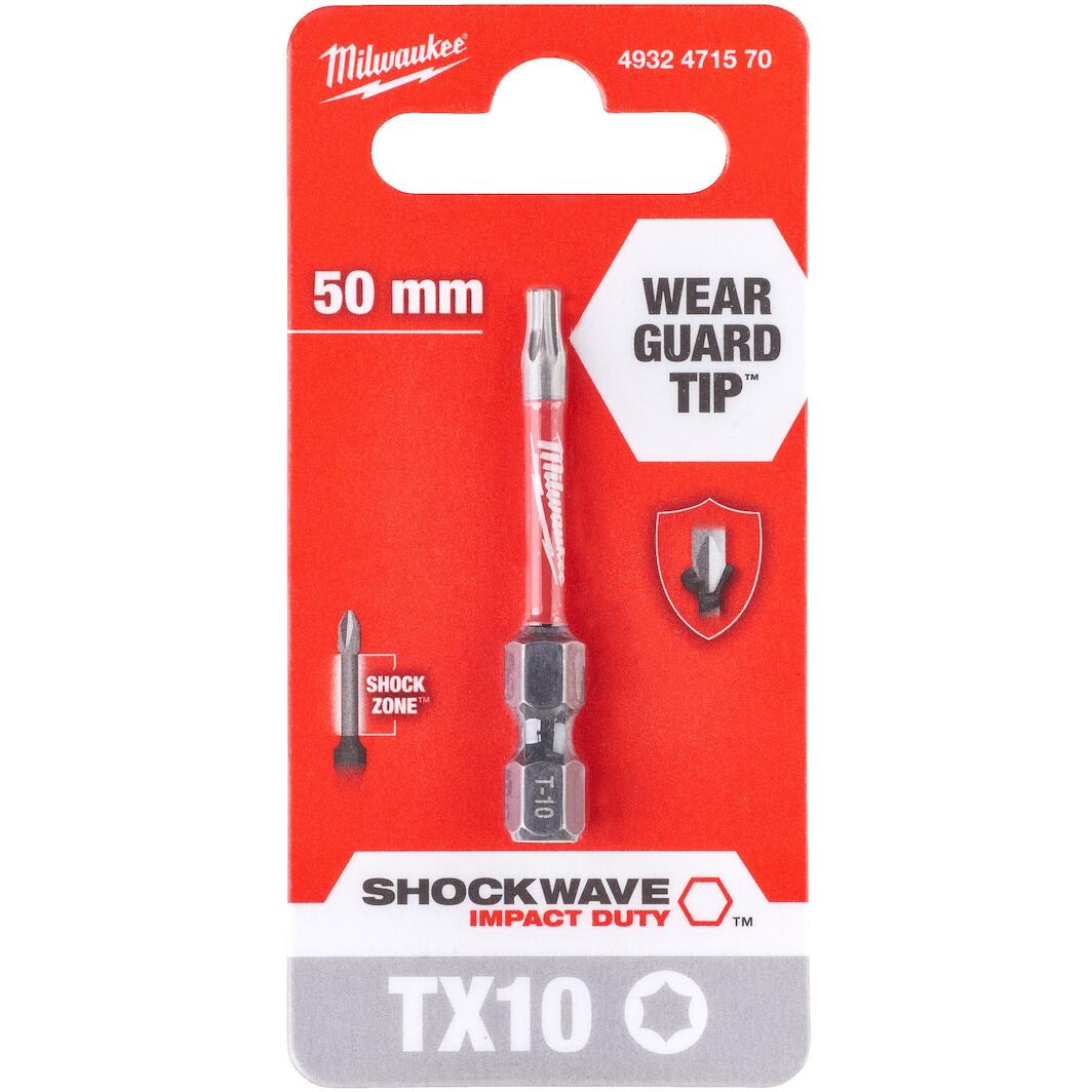 MILWAUKEE 4932471570 SHOCKWAVE IMPACT DUTY screwdriver bit TX10 x 50 mm ...