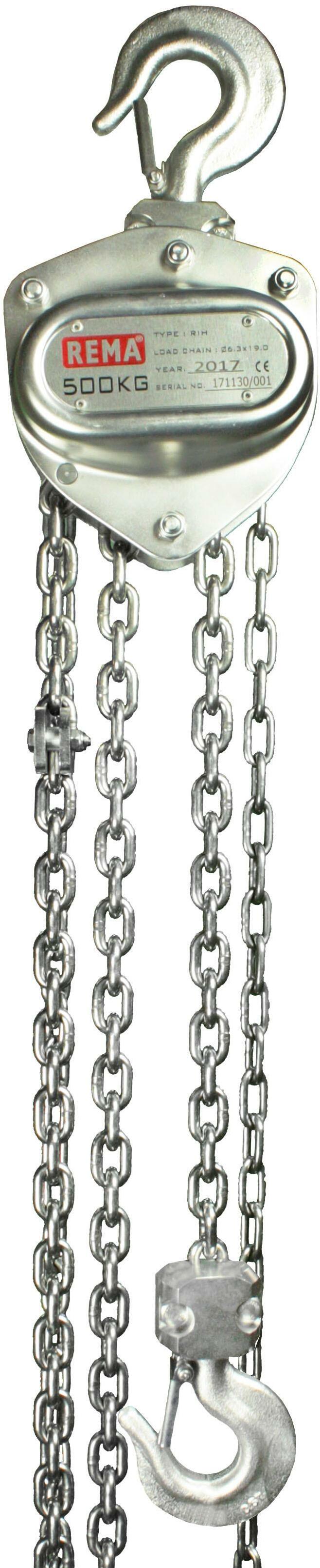 REMA RIH-500 Stainless steel hand hoist for food industry 0.5 t, with ...