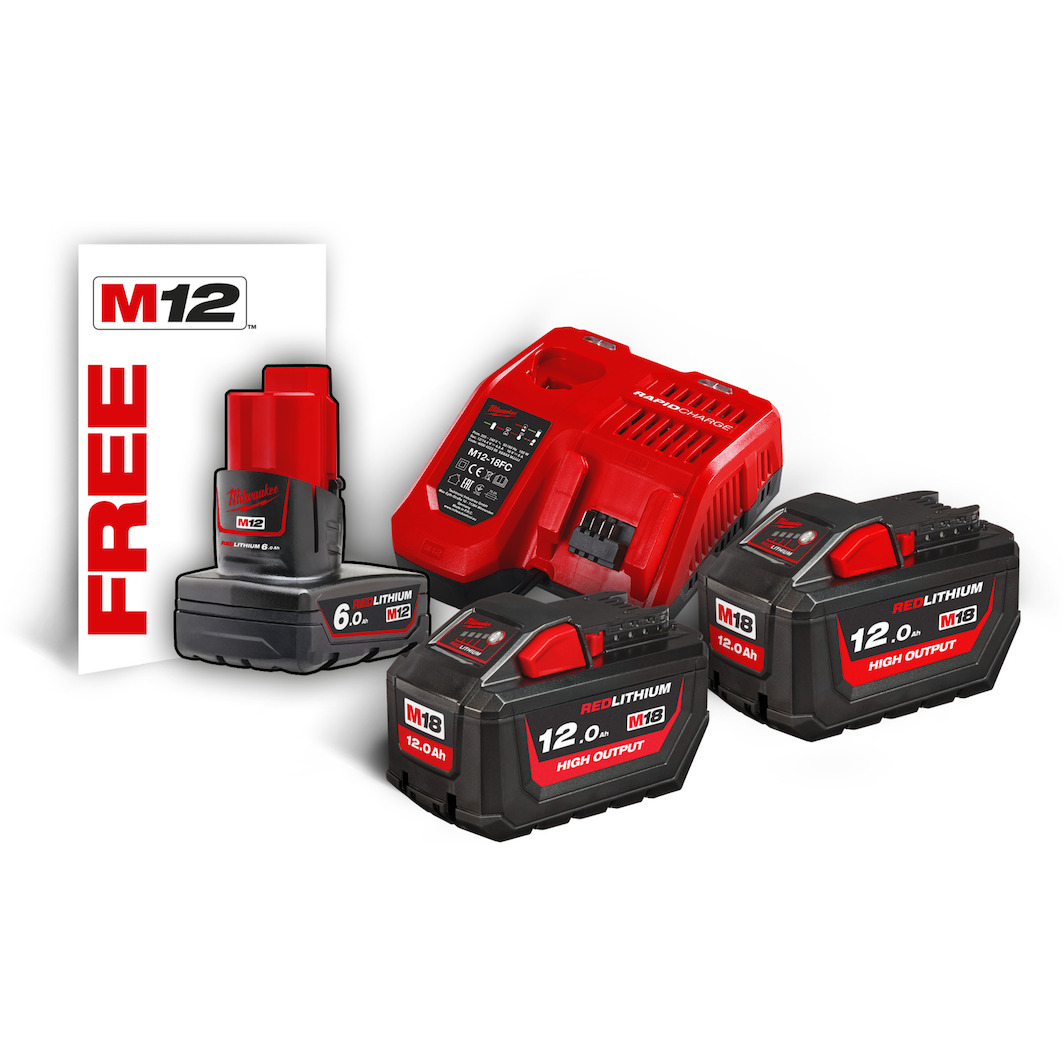 MILWAUKEE M18 HNRG-122 battery charging set (2x 18V 12Ah/1x 12V 6.0Ah ...