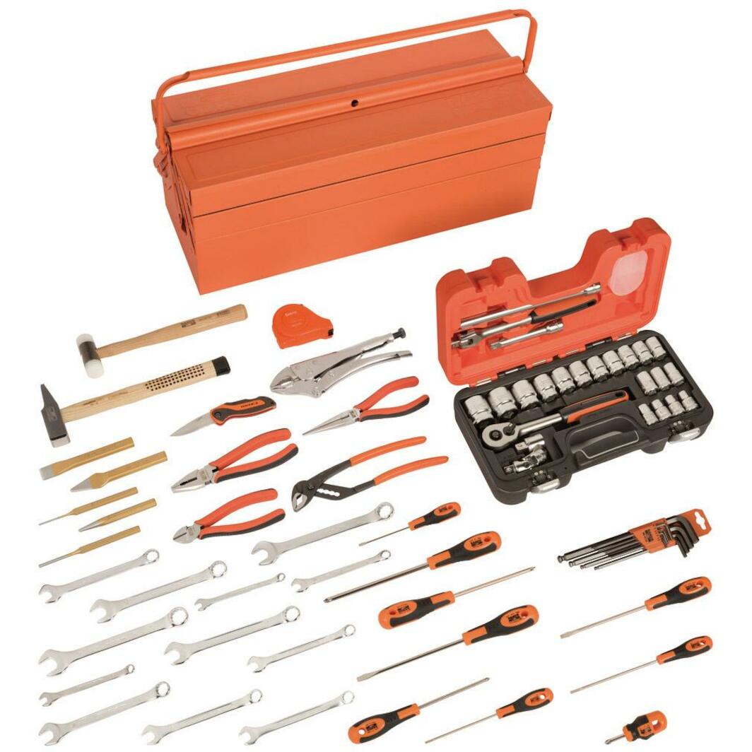 BAHCO 3149-ORTS1 metal tool box with 5 compartments, orange, 54-piece