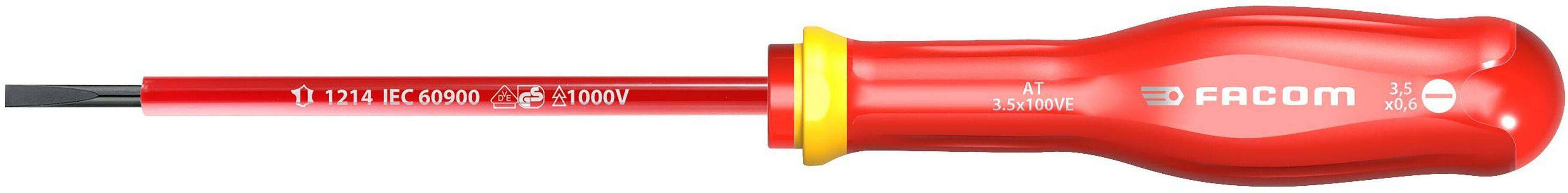 FACOM AT3.5X100VE ProTwist screwdriver insulated to 1000V for slotted ...