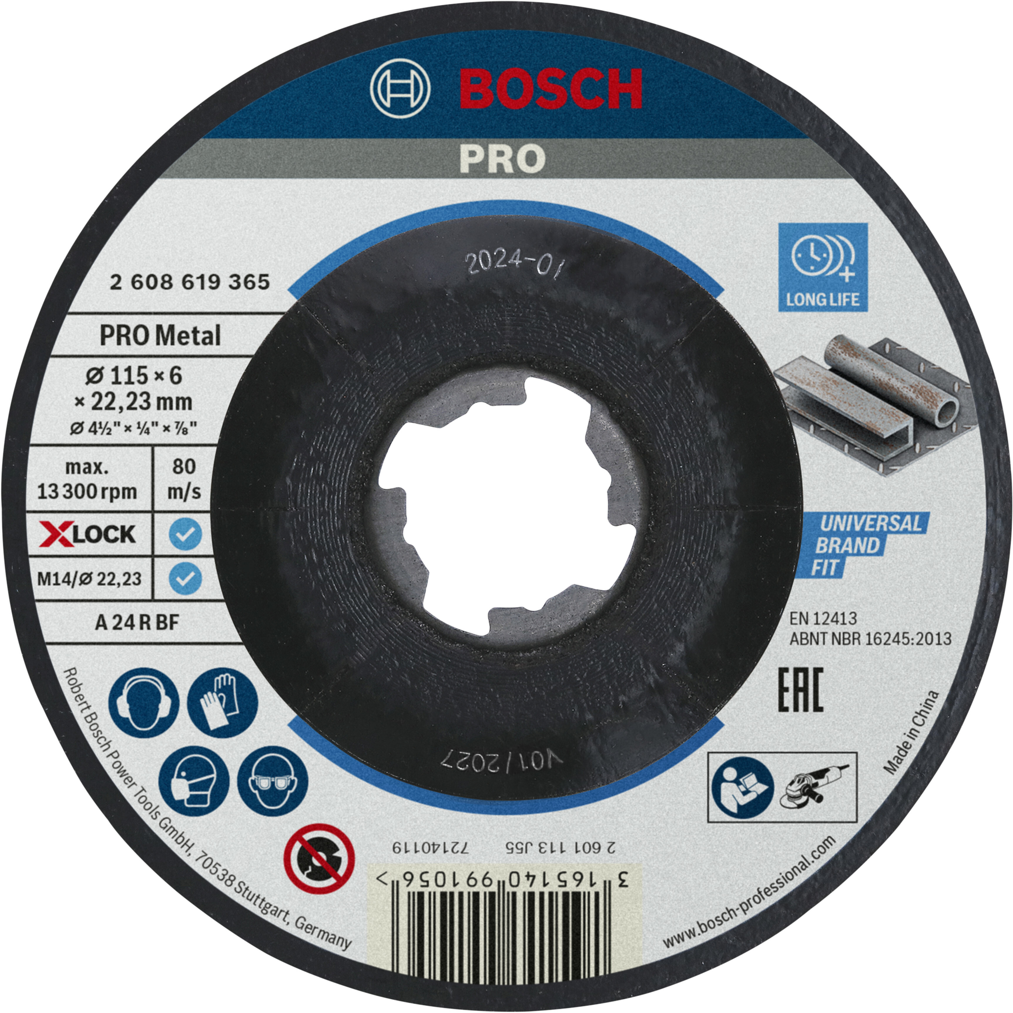 BOSCH 2608619365 X-LOCK grinding disc Standard for Metal 115x6mm | Klium