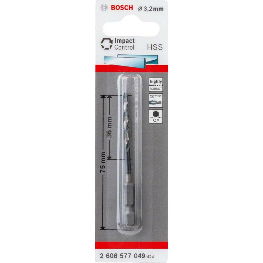 BOSCH 2608577049 twist drill bit HSS hex shank 3.2 x 36 x 75 mm | Klium.com
